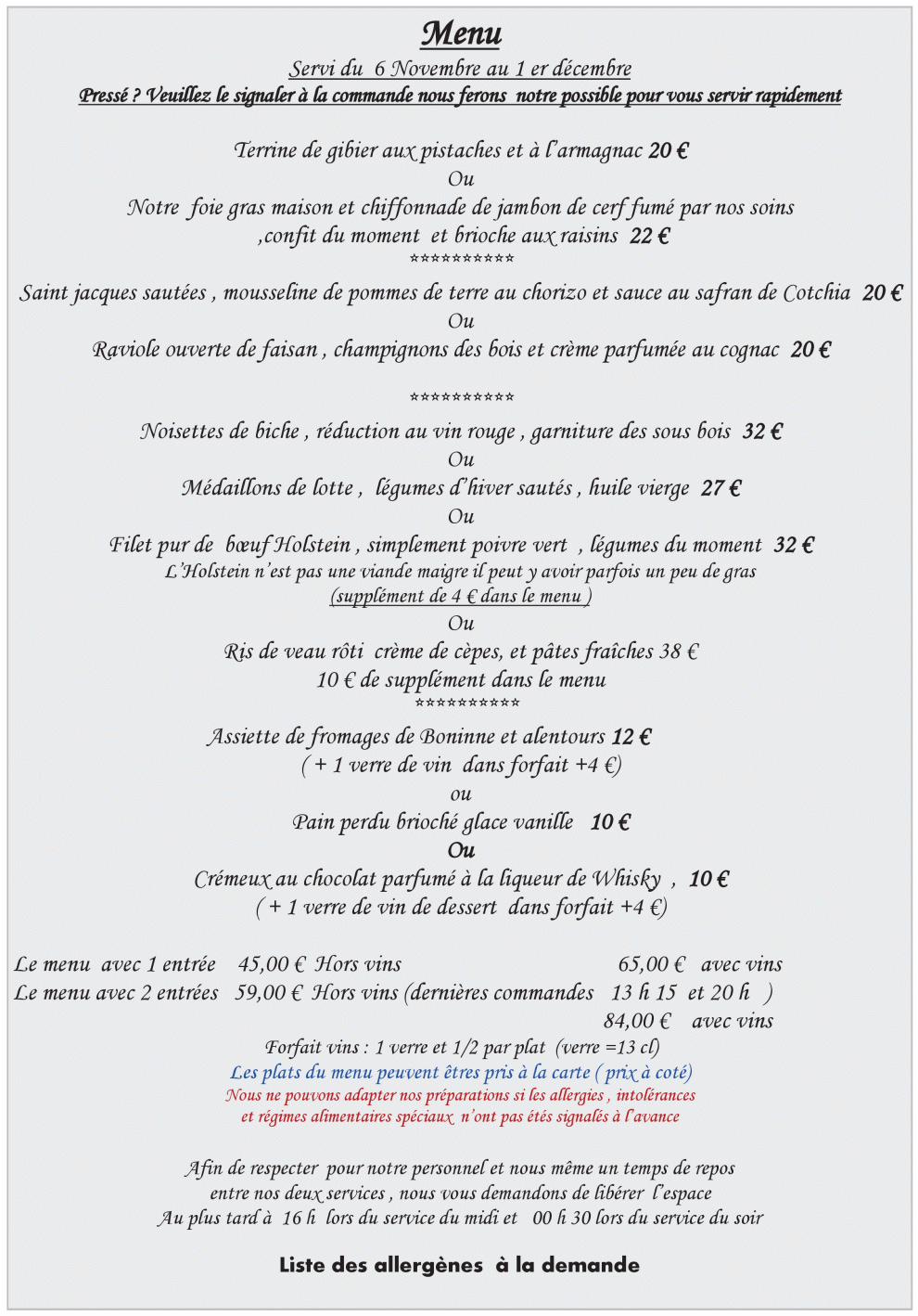Menus & Carte | Restaurant Michel